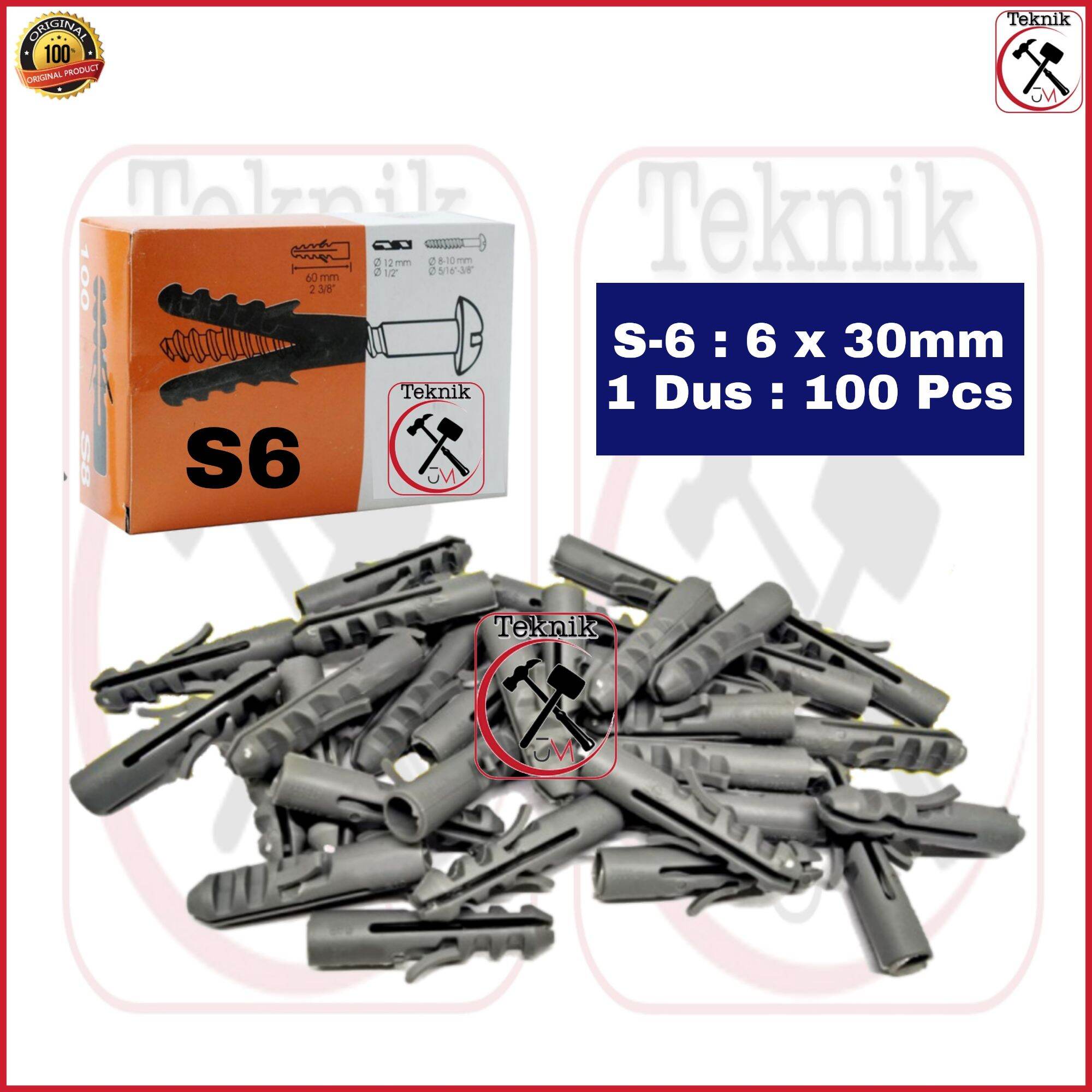 Viser Tembok Nylon Ukuran [ S6 ] Fisher S-6 x 30mm 1 Kotak Isi [ 100 ...