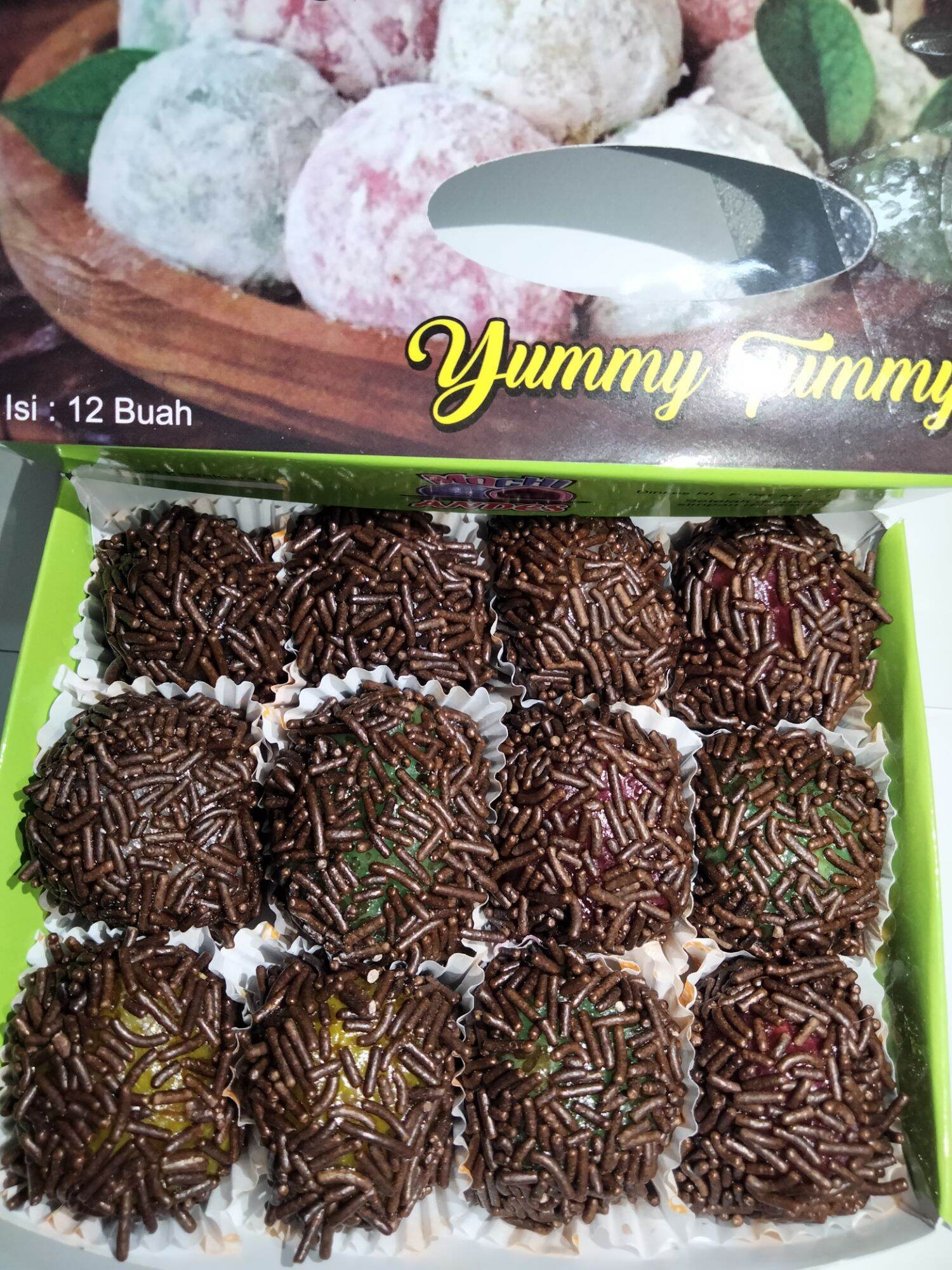 kue mochi bertabur meses coklat/ moci isian kacang / mochi isi 12 biji ...