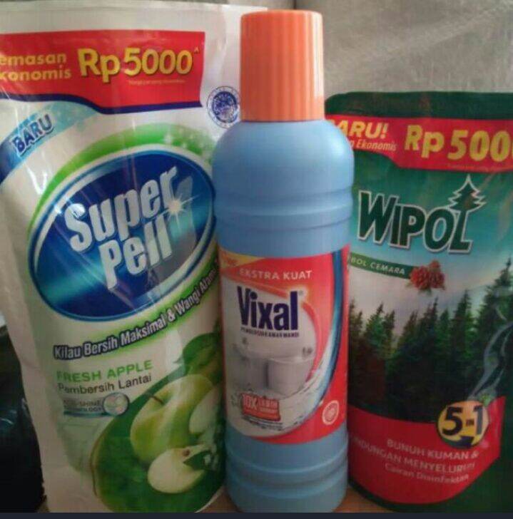 Paket Pembersih Lantai Mini (super pel/ SOS,,vixal,,Wipol / sunlight ...