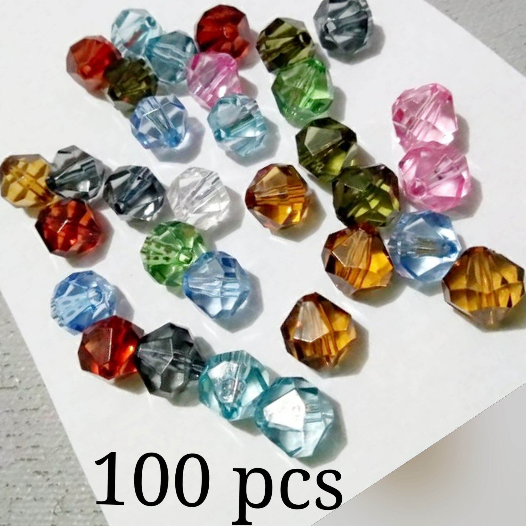 manik manik mute diamond 100 pcs lobang di tengah bentuk kristal bening ...