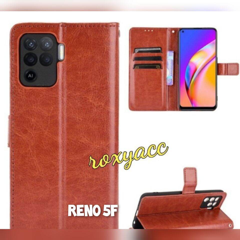 flip cover Oppo Reno 5F case model dompet bahan kulit sintetis cover ...