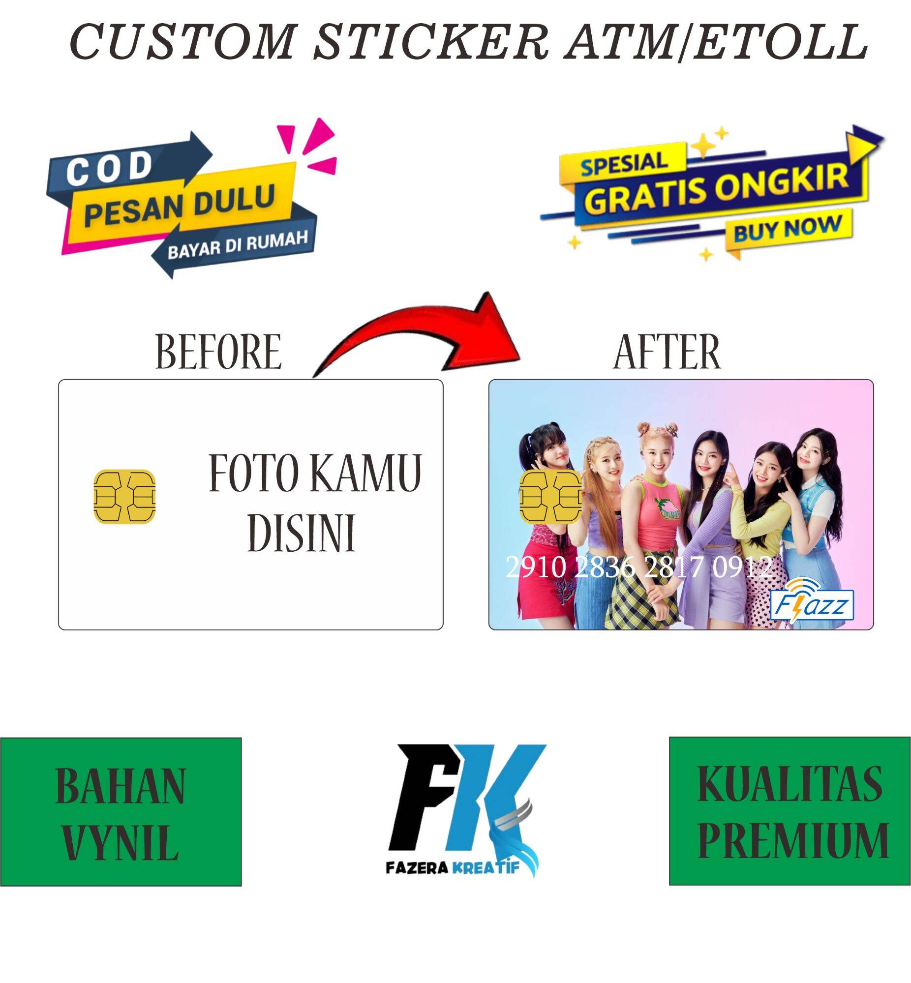 stiker atm custom idol kpop / cetak stiker 1 hari jadi / skin kartu atm ...