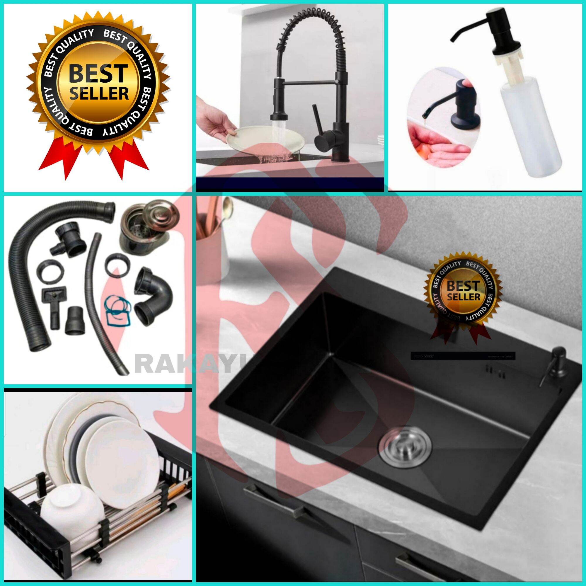 KITCHEN SINK 5243 BLACK LENGKAP KRAN/KITCHEN SET MODEL ONAN INOBE 5040 ...