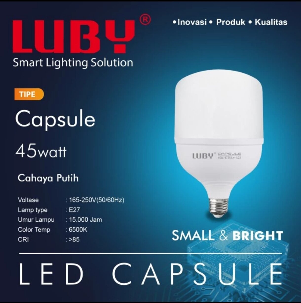LUBY LAMPU LED BULB CAPSULE 45W 45 WATT CAHAYA PUTIH SNI BERGARANSI 1 ...