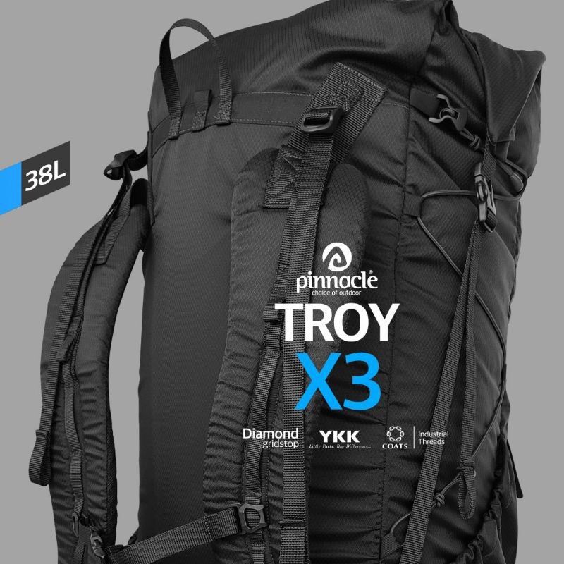 Tas Gunung Carrier Pinnacle TROY X3 38L Black Ultralight Backpack ...