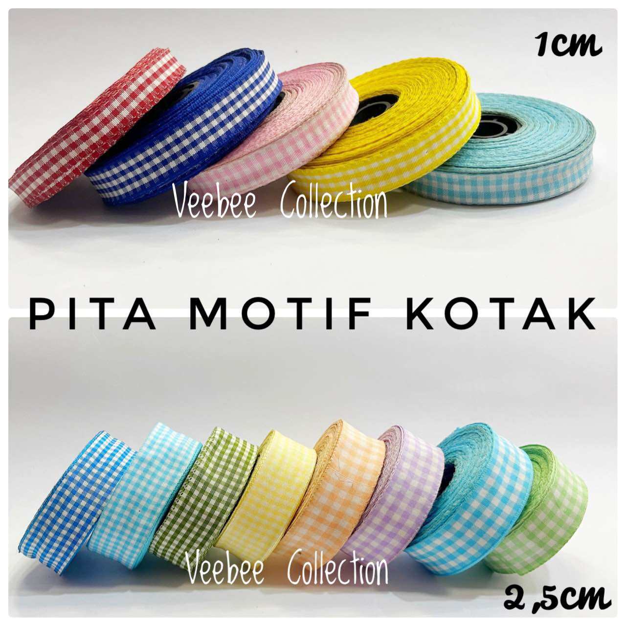 Pita Roll Kain 1cm kotak kotak/ Pita hias kado hampers sovenir trophy ...