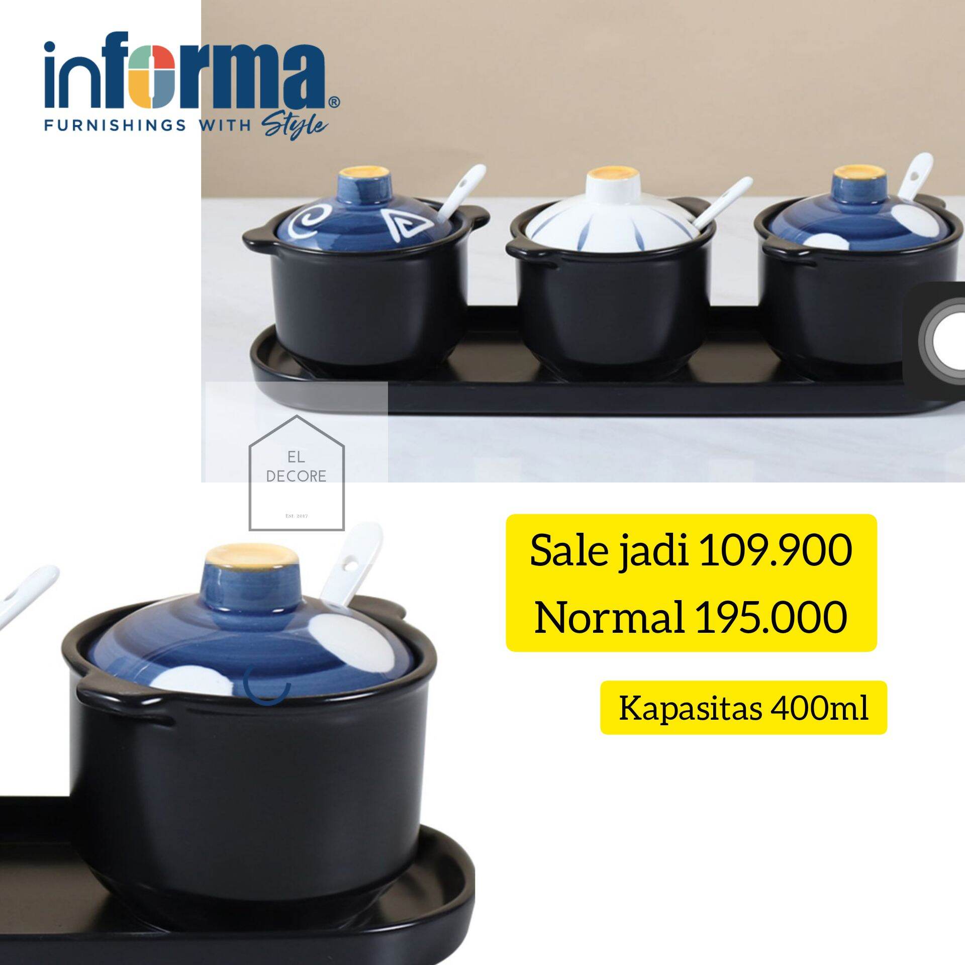 Informa tempat bumbu toples keramik set isi 3 PCs | Lazada Indonesia