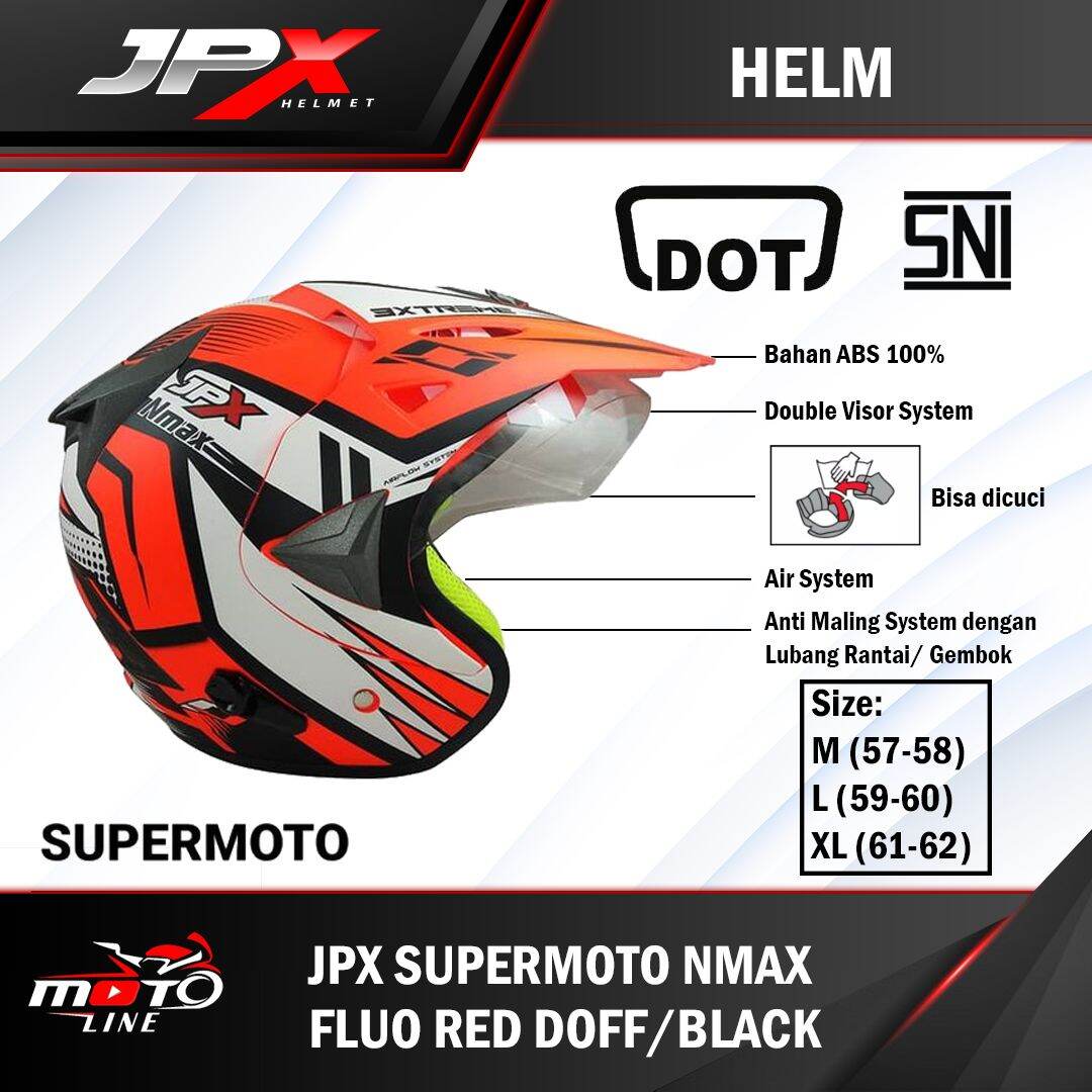 HELM JPX SUPERMOTO NMAX FLO RED DOFF/BLACK | Lazada Indonesia