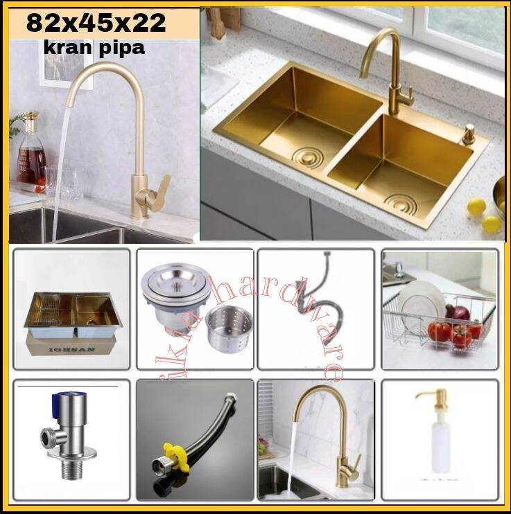 KITCHEN SINK 8245 STAINLESS SUS 304 EMAS/BAK CUCIAN PIRING EMAS ...