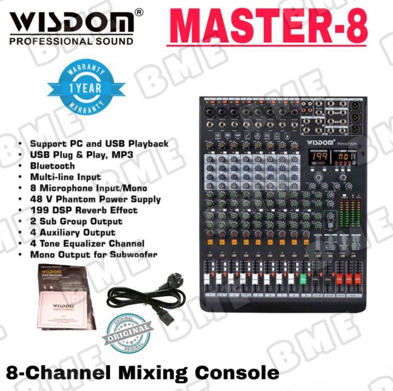 Mixer Wisdom Master 8 8-Channel Mixer Audio dengan Bluetooth Dan Efek ...