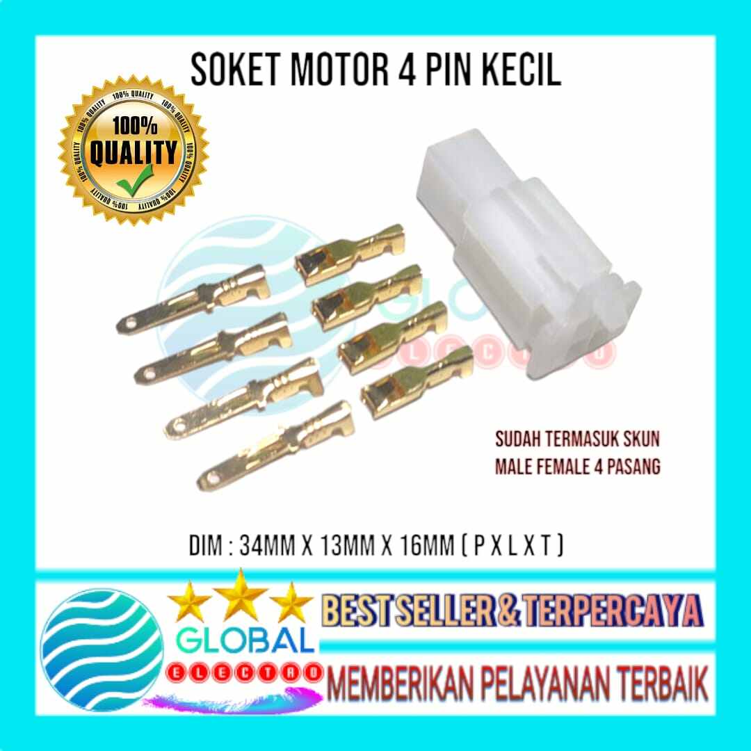 Soket motor 4 pin kecil + Skun male female / konektor motor 4 pin kecil ...