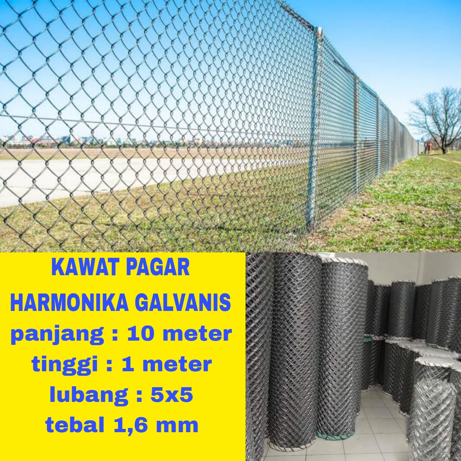kawat pagar harmonika galvanis panjang 10 meter tinggi 1 meter lubang ...