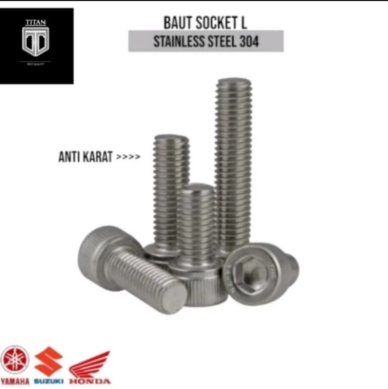 (15pcs) BAUT Socket M5 x 16 / baut 8 / soket head BAUT L STAINLESS 304 ...