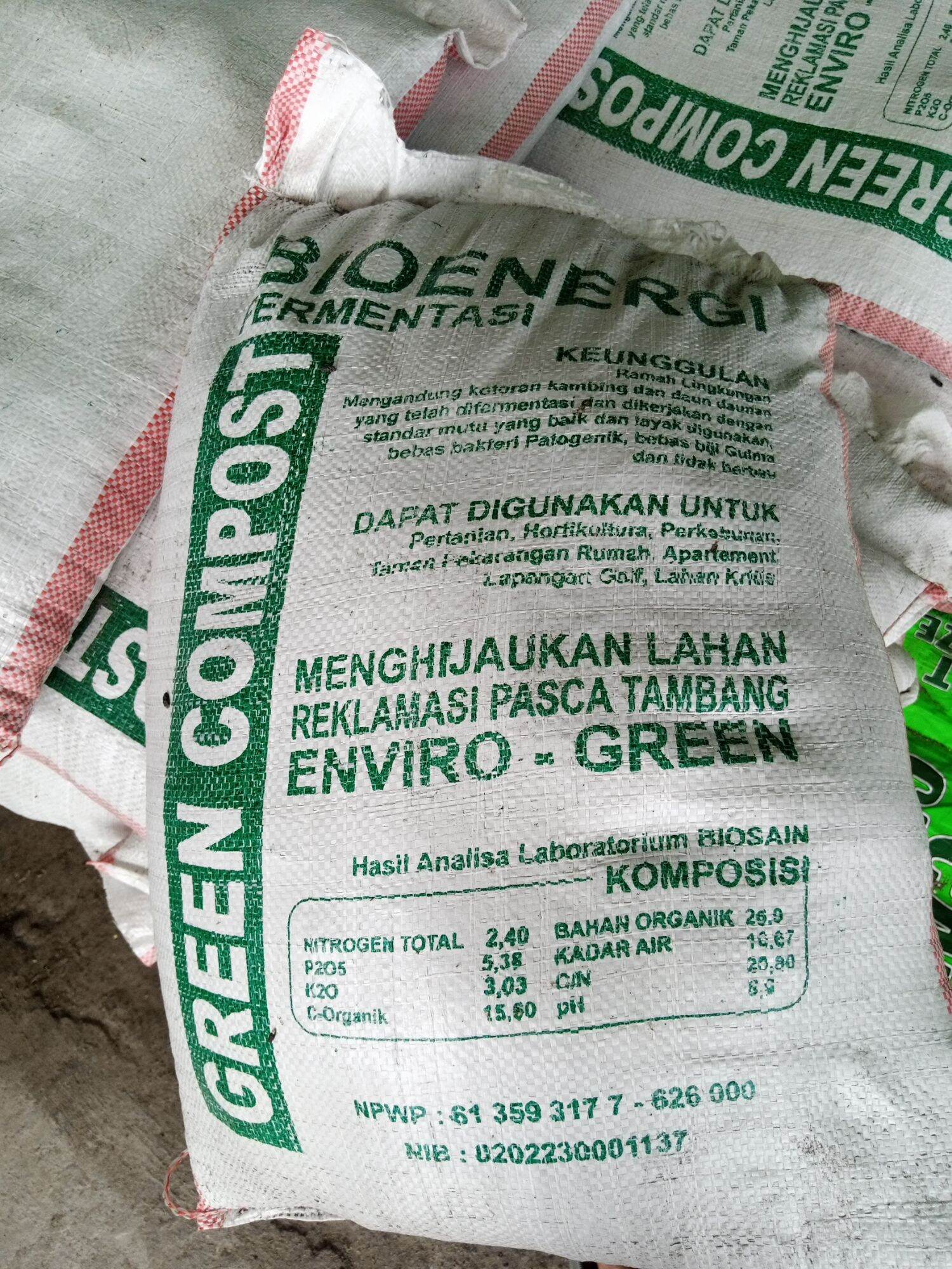 BIOENERGI FERMENTASI GREEN KOMPOS ORGANIK BERAT 5 KG, KARUNG PABRIK 25 ...
