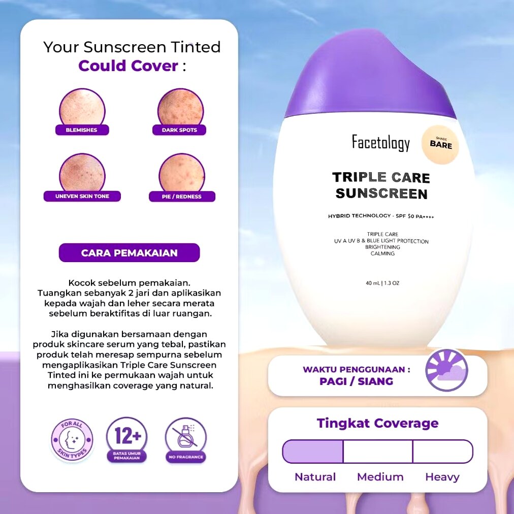 Facetology Triple Care Sunscreen Tinted SPF 50 PA++++ 40ML | Lazada ...