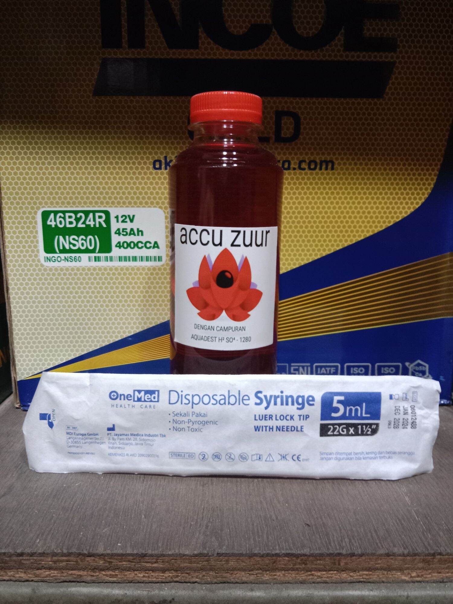 Air aki kering motor (250ml Accu zuur merah bonus suntikan+jarum ...