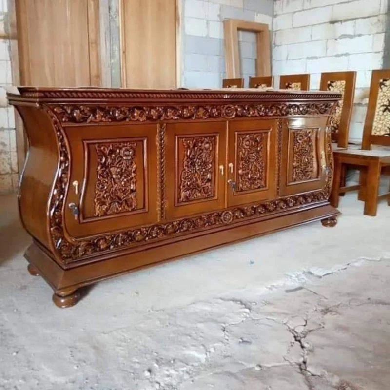 bufet tv kayu jati ukiran panjang 2 meter model biola 4 pintu | Lazada ...
