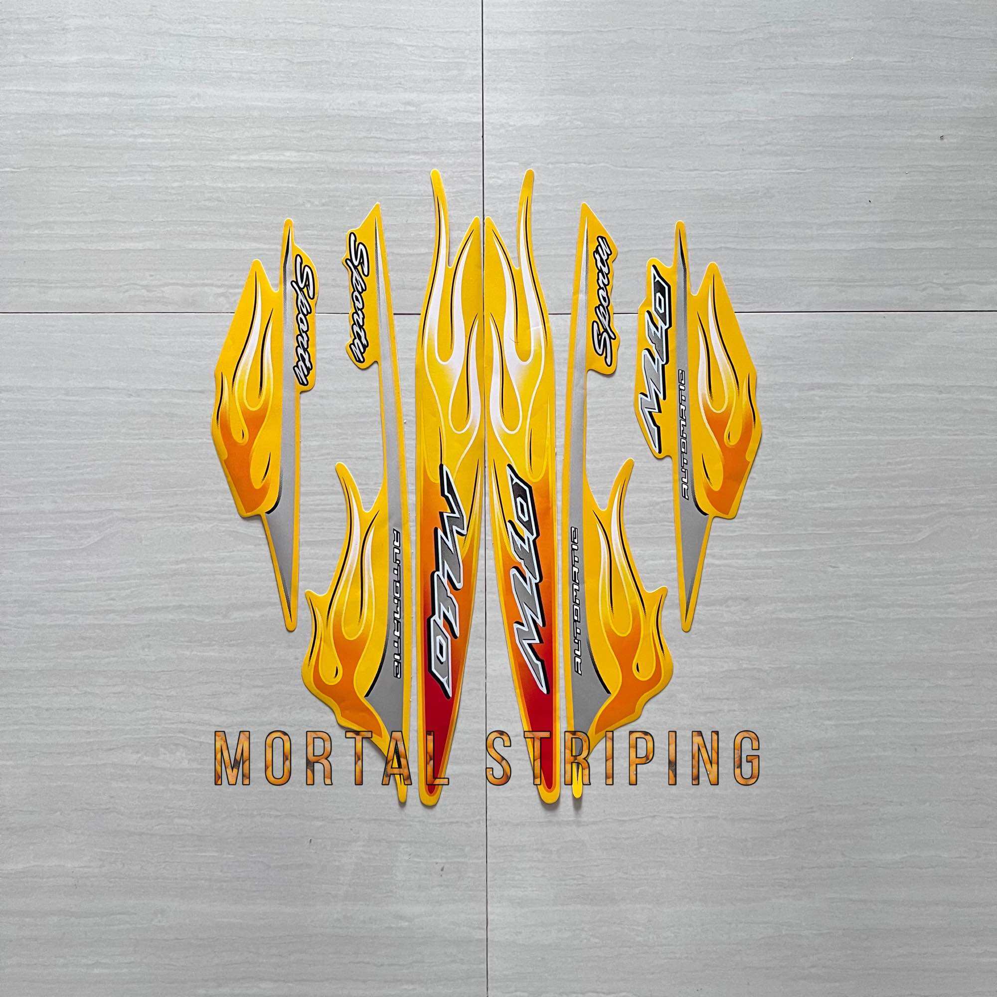 STIKER STRIPING LIS LES BODY MOTOR MIO SPORTY API 2006 2007 KUNING ...