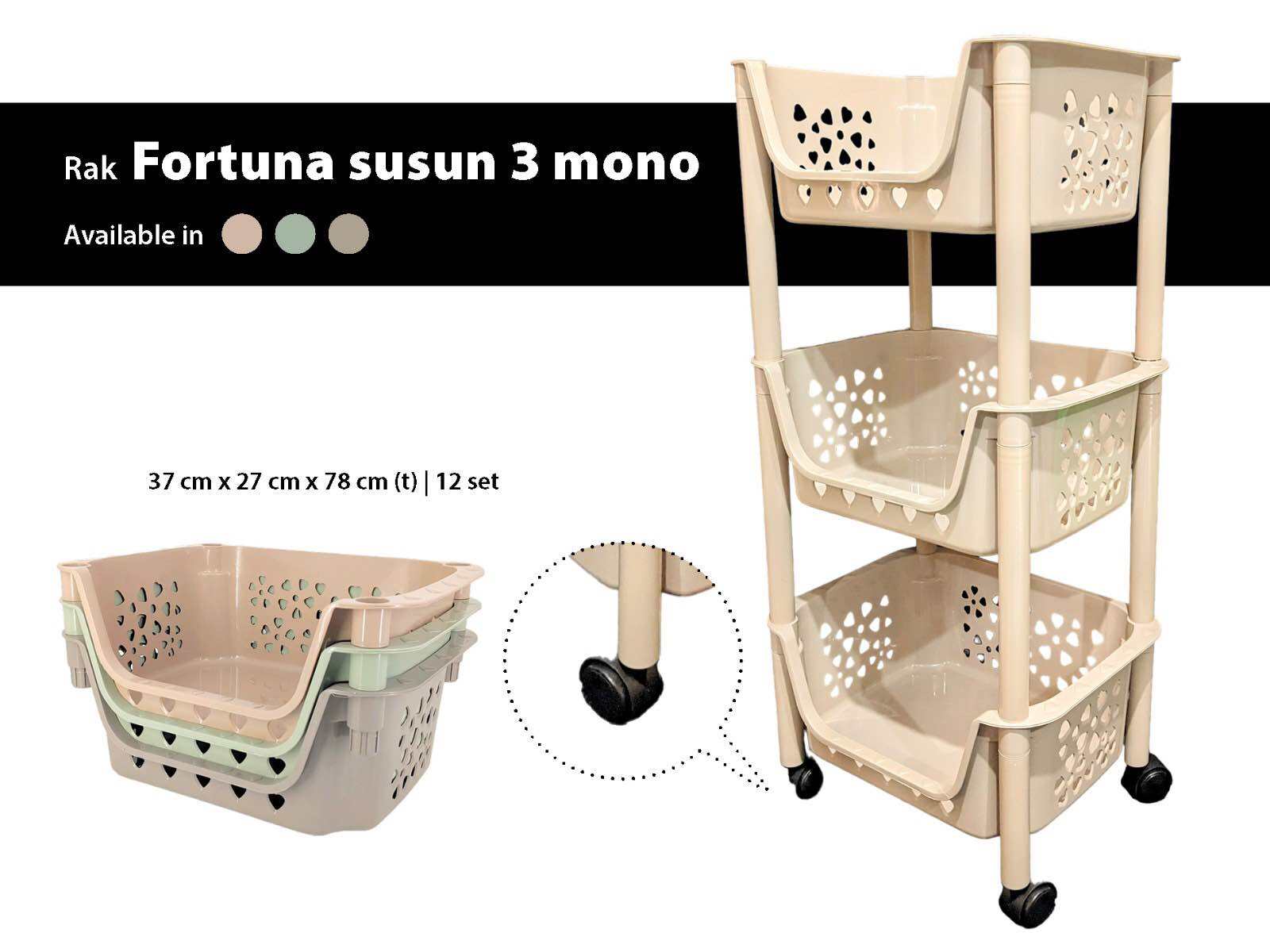 Rak Susun Tumpuk 3 pakai Roda FORTUNA | Lazada Indonesia