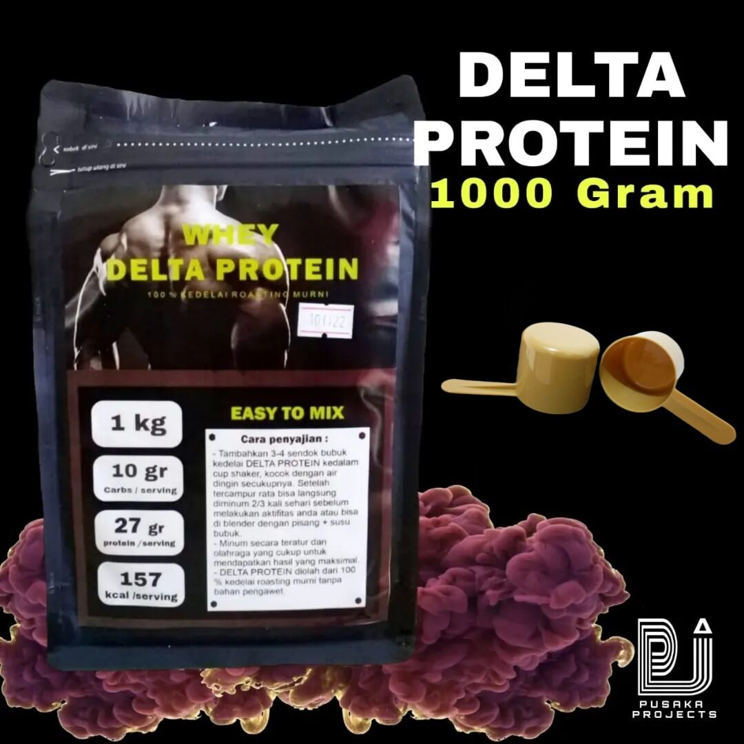 WHEY PROTEIN DELTA PROTEIN BUBUK KEDELAI MURNI 1kg + Scoop 25 gram ...