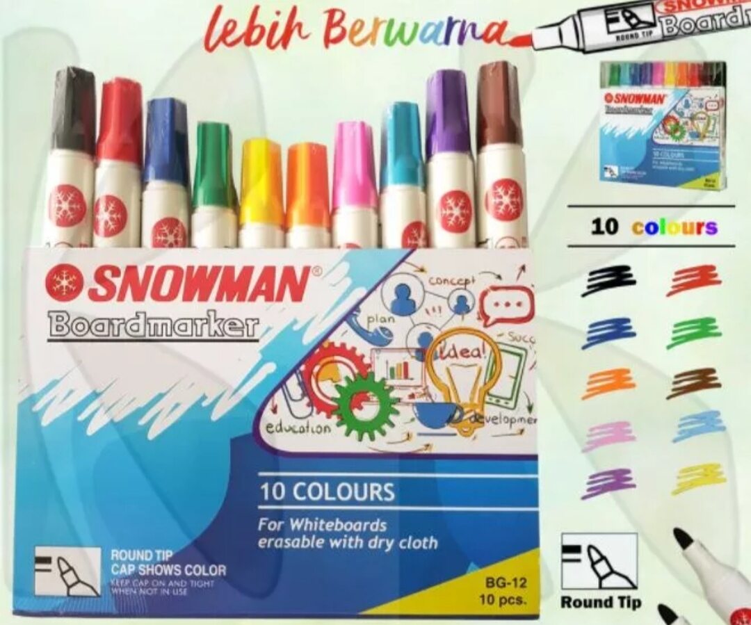 Spidol Snowman white board hapus warna warni 10 warna | Lazada Indonesia