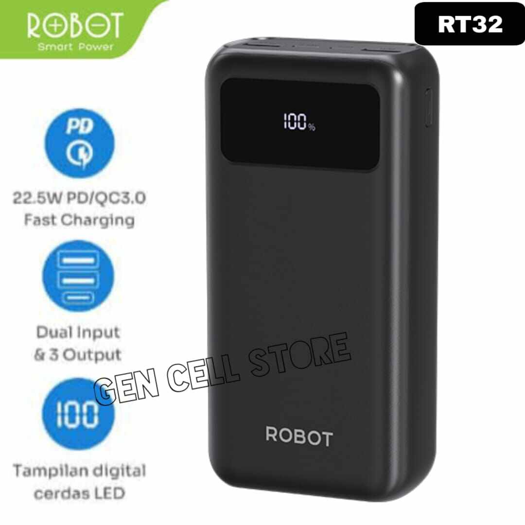 Power Bank ROBOT 30000mAh RT32 Fast Charging 22.5W PD/QC3.0 3 Output ...