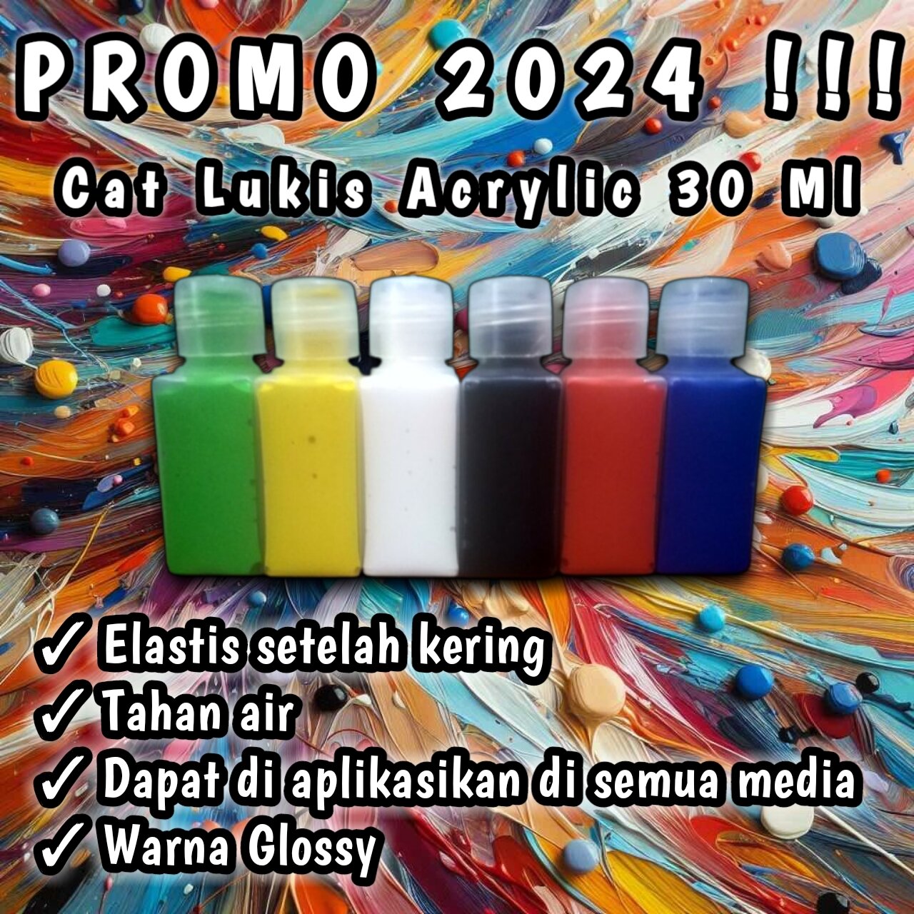 cat lukis akrilik acrylic 30ml x 6 warna : merah, kuning, hijau, biru ...