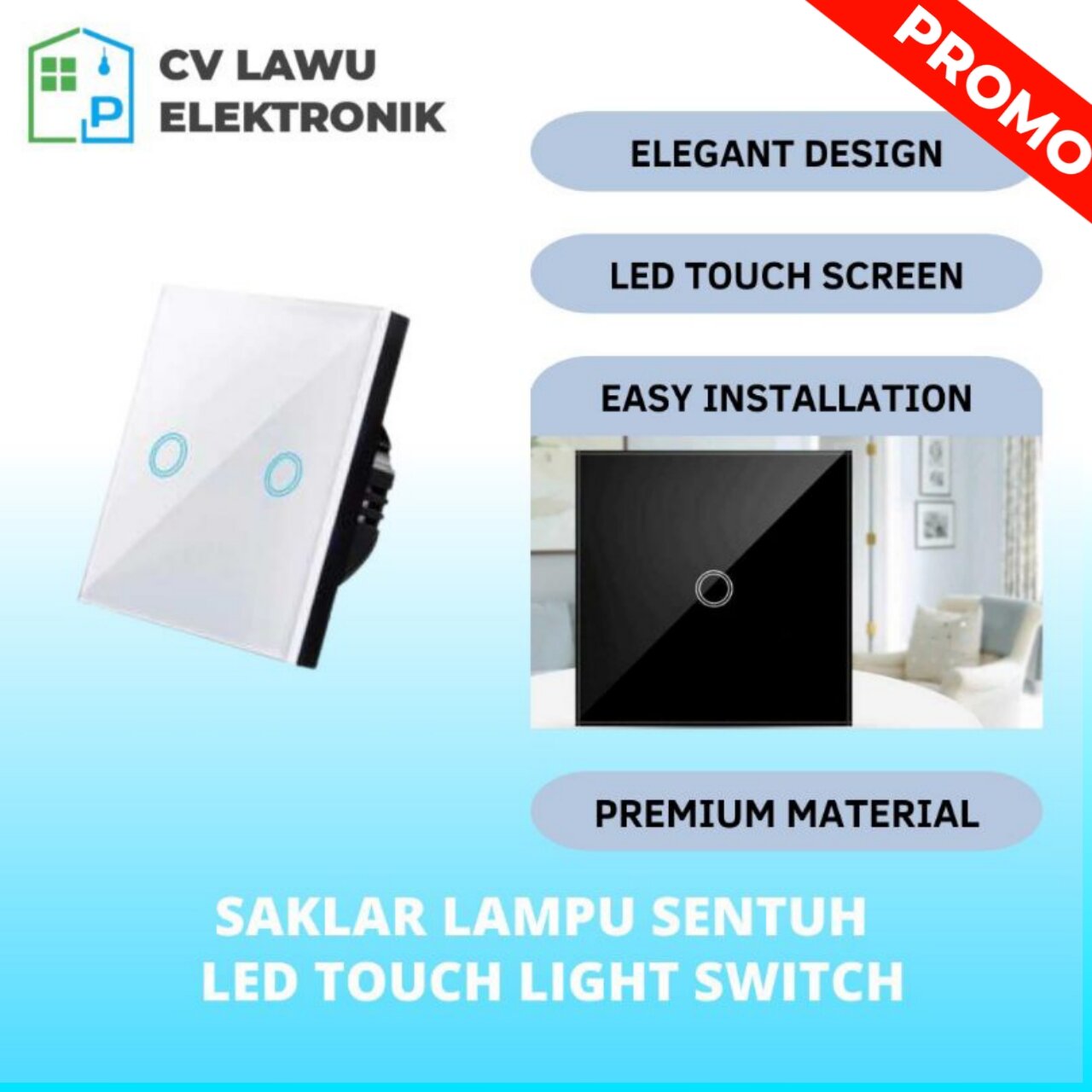 Saklar Lampu Touchscreen LED White Taffled Switch Dinding Lampu Rumah ...