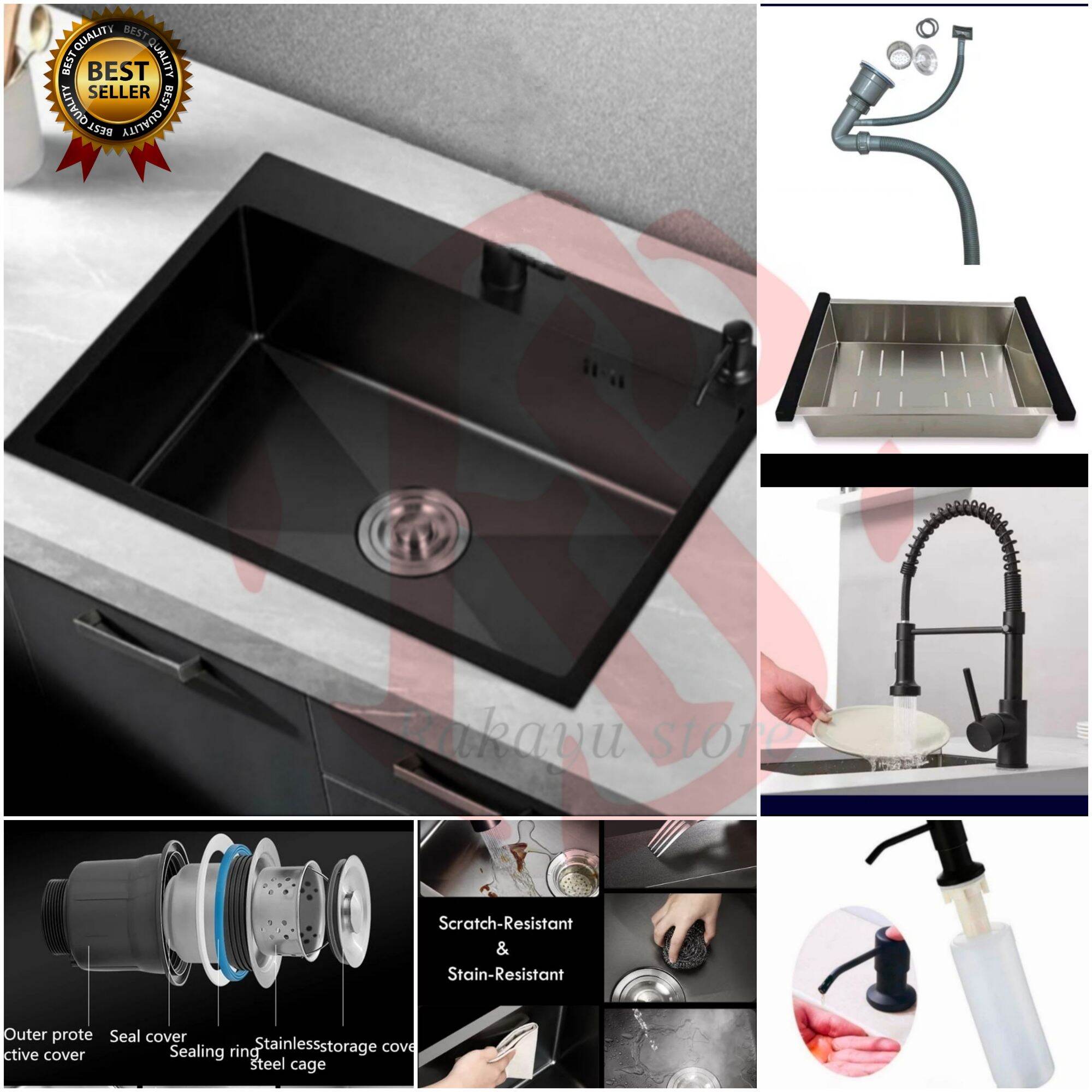 KITCHEN SET 6045 BLACK LENGKAP KRAN/KITCHEN SINK 6045 HITAM LENGKAP ...