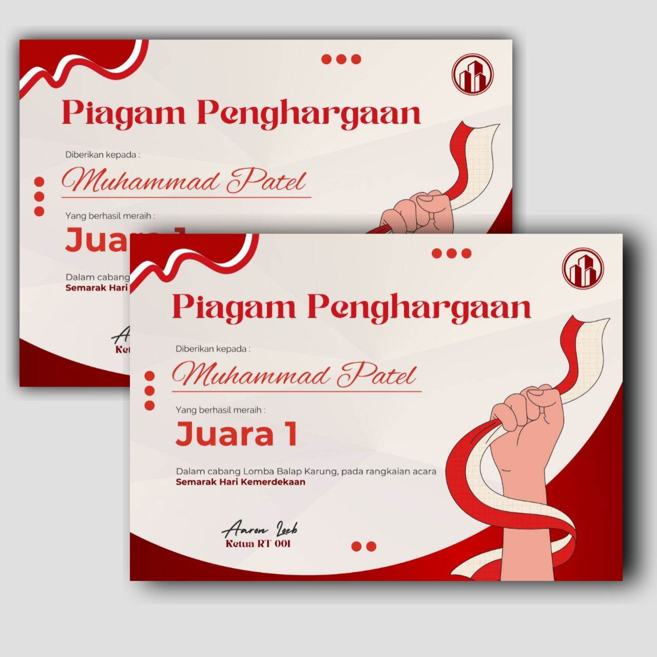 Costum Sertifikat/Piagam penghargaan Background Merah Putih Ukuran A4 ...