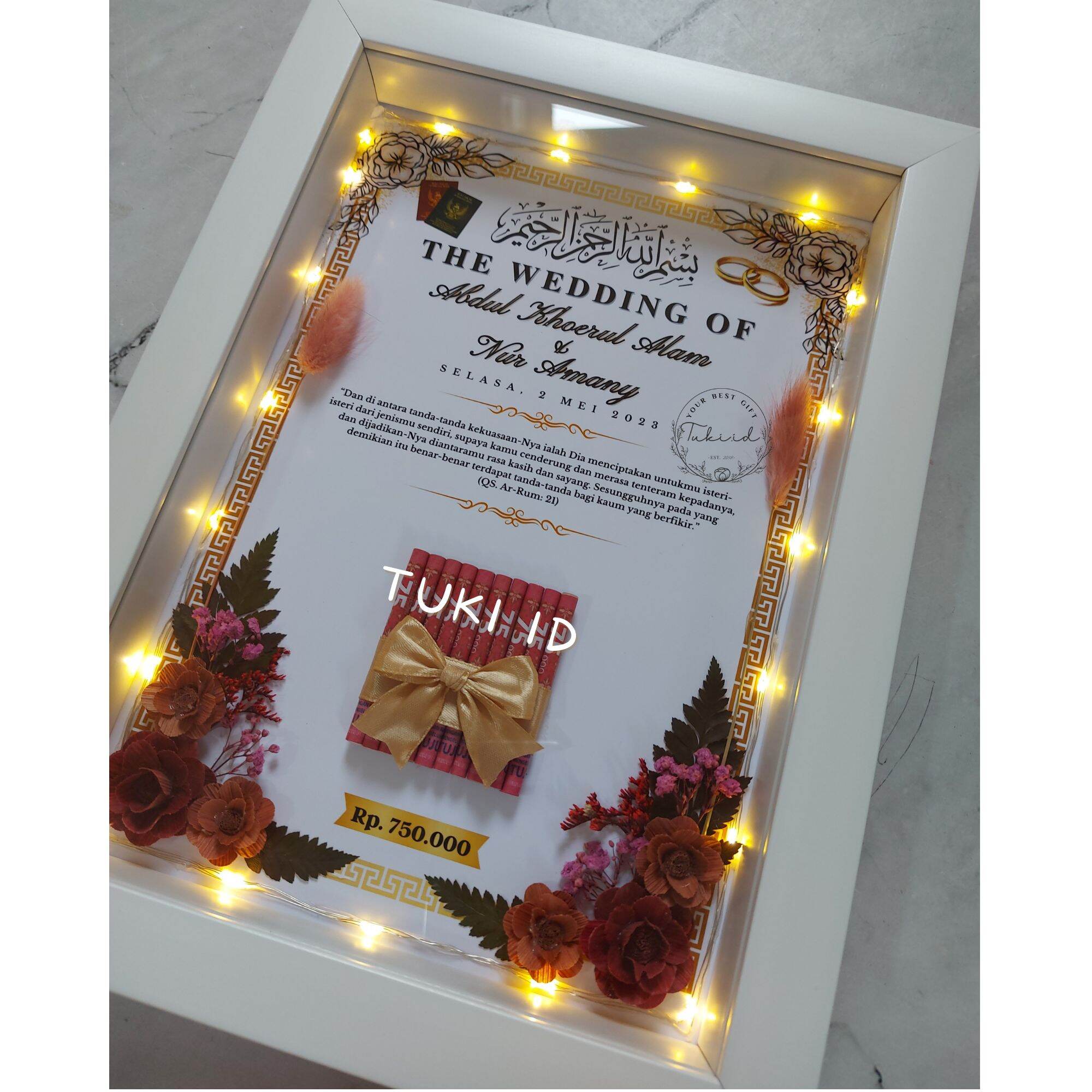 BINGKAI MAHAR PERNIKAHAN CUSTOM /MAHAR IN FLOWER FRAME 3D CUSTOM/ FRAME ...