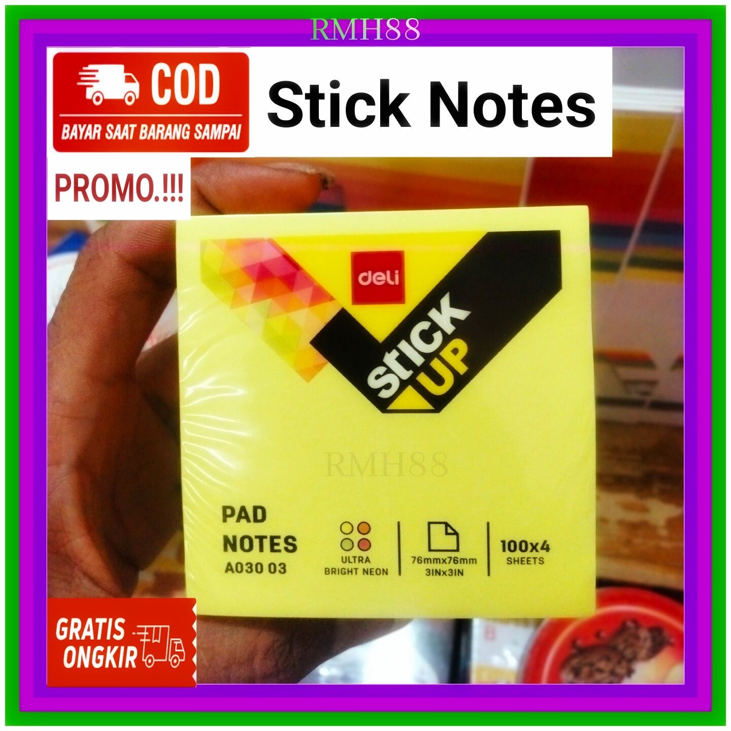 Deli Memo Tempel/Stick Notes/Notes Kertas 654 [ 1 Pak Isi 4 Warna ...
