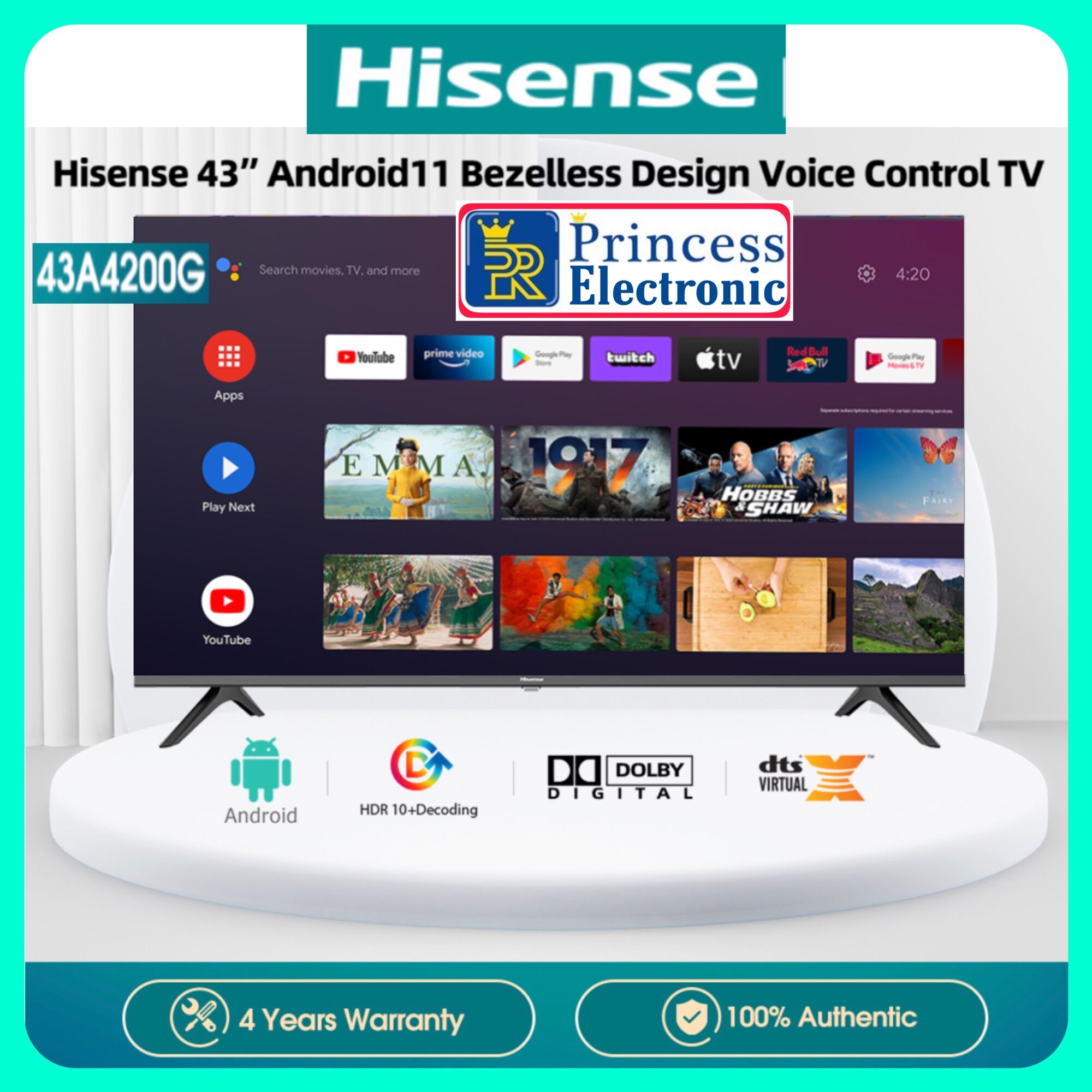 Hisense 43 inch Android 11 Bezelless Design Voice Control TV - 43A4200G ...