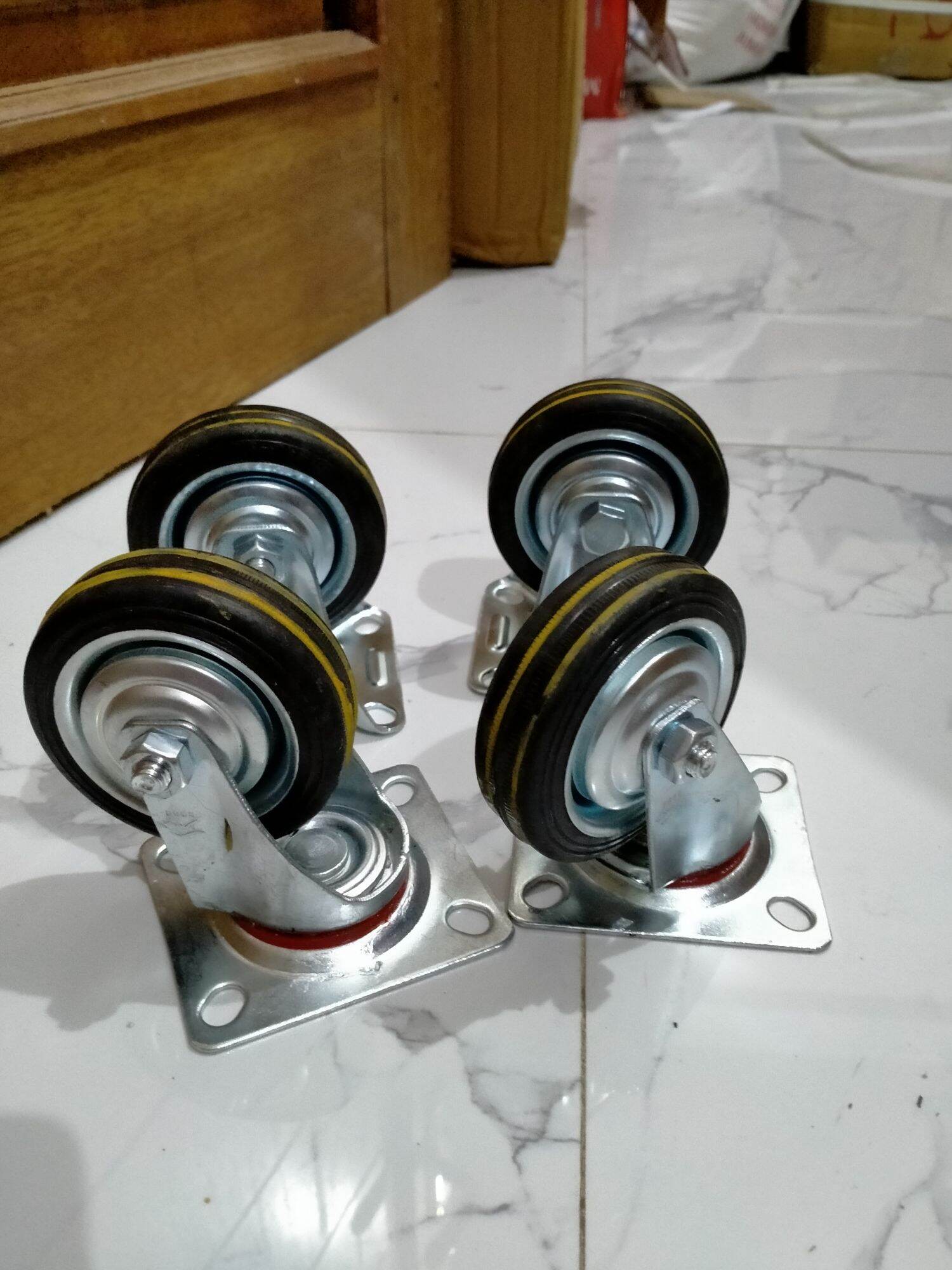 Roda karet 3 inchi satu set (4pcs) hidup mati roda Roli gerobak 3 inchi ...