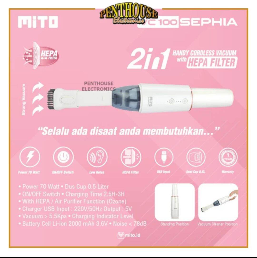 Mito Vacuum Cleaner VC 100 SEPHIA 2 In 1 Cordless Hepa Filter / VC100 | Lazada Indonesia