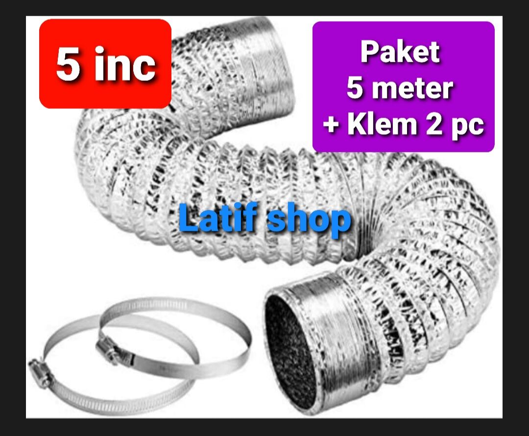 Flexible ducting 5 in (5 Meter)free klem 2pc / Pipa cooker hood, Ac ...