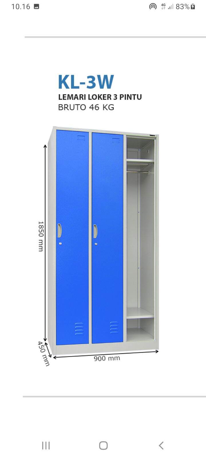 Lemari locker besi 3 pintu lebar Kozure KL3W | Lazada Indonesia