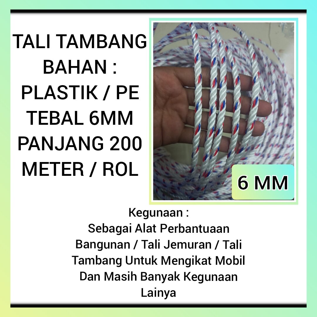 TALI TAMBANG 6MM 1 ROLL 200 METER MURAH / TALI TAMBANG PLASTIK 6 MM / TALI TAMBANG 6MM / TALI ...