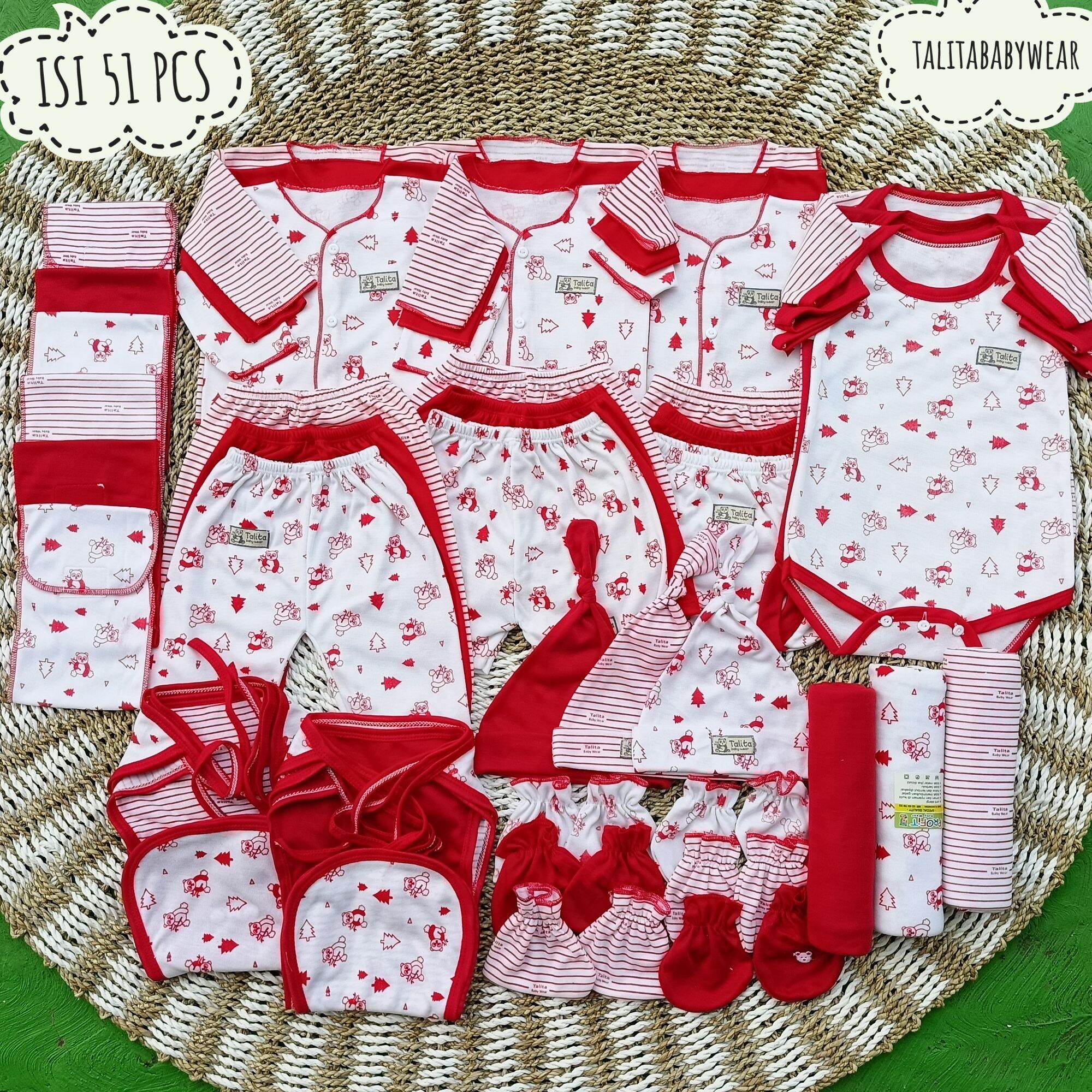 ISI 51 PCS Perlengkapan Bayi Baru Lahir Seri Merah Paket Komplit Baju ...