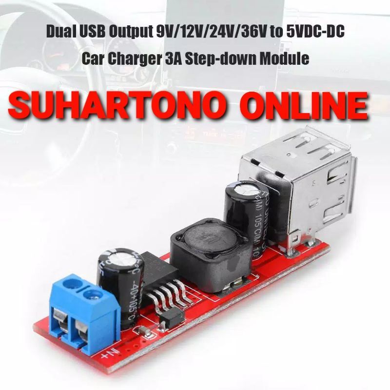 STEP DOWN 2 USB LM2596 DC 9V/12V/24V/36V Ke 5V 3A Double | Lazada Indonesia