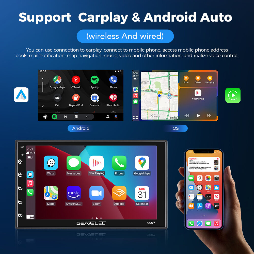 GEARELEC Android 13 Head Unit 7 9 10 inch 4+32G Universal Audio Mobil ...