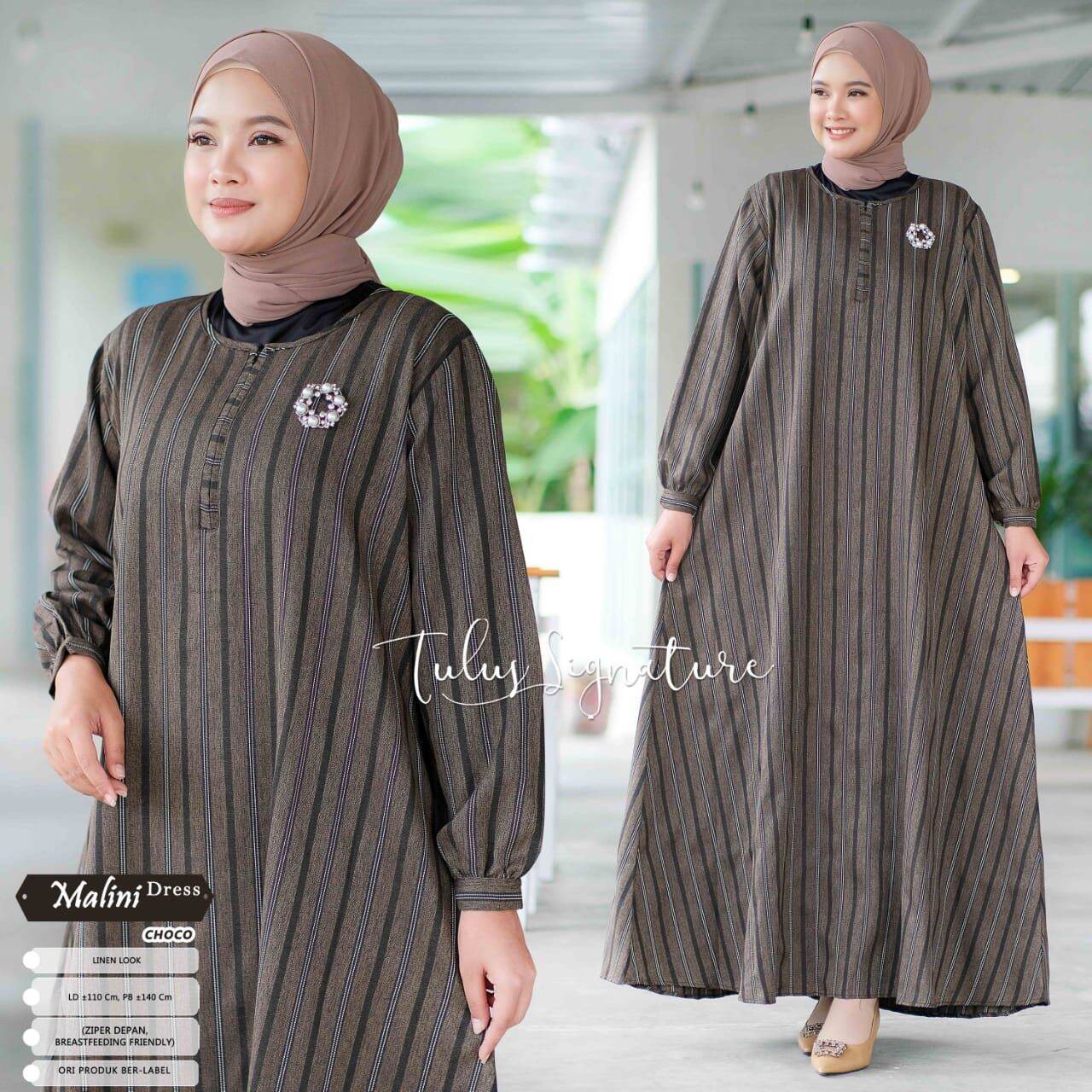 Tulus Signature Malini Dress Gamis Wanita Muslim / Motif Garis Garis ...