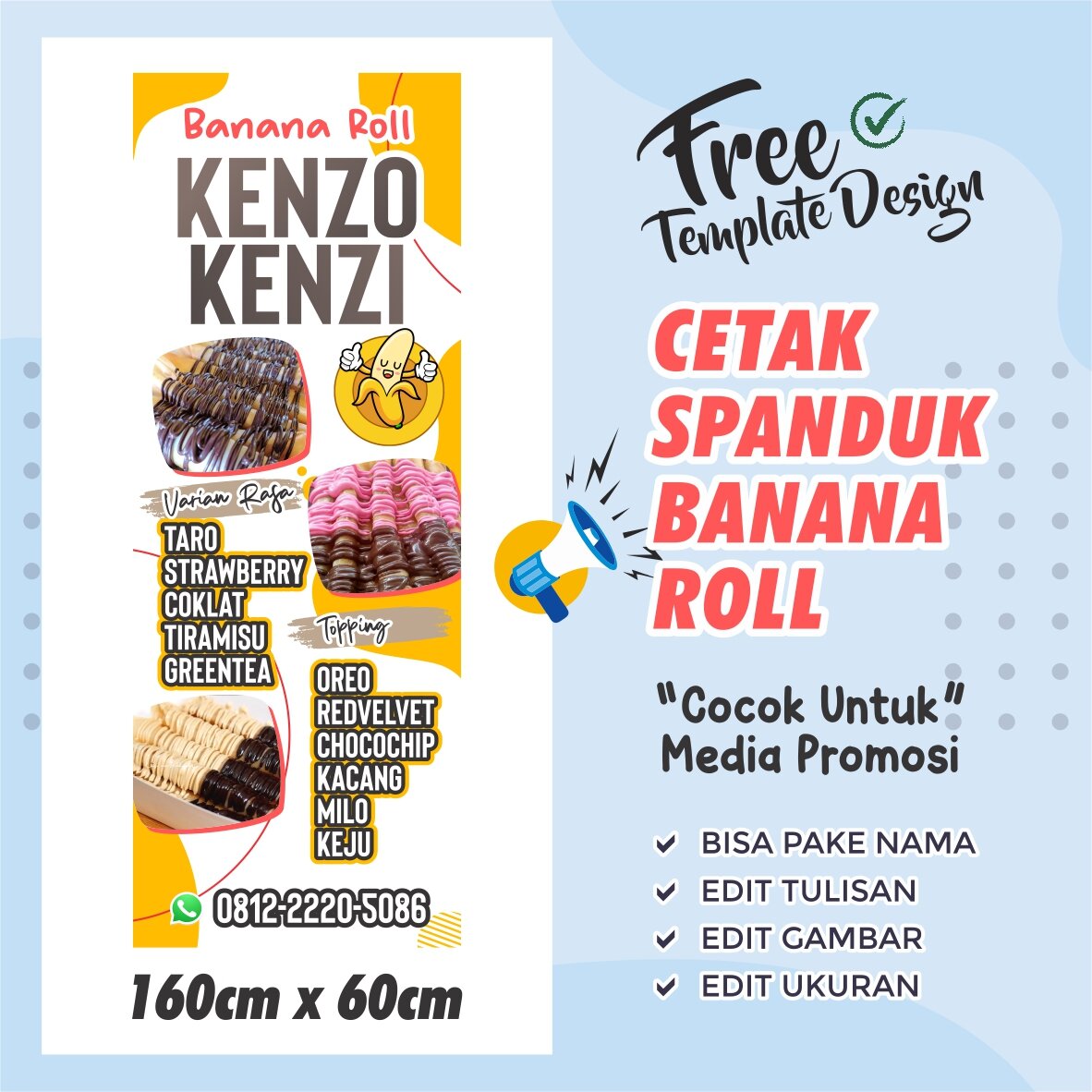 Banner Spanduk BANANA ROLL160 X 60 cm BISA DI EDIT | Lazada Indonesia