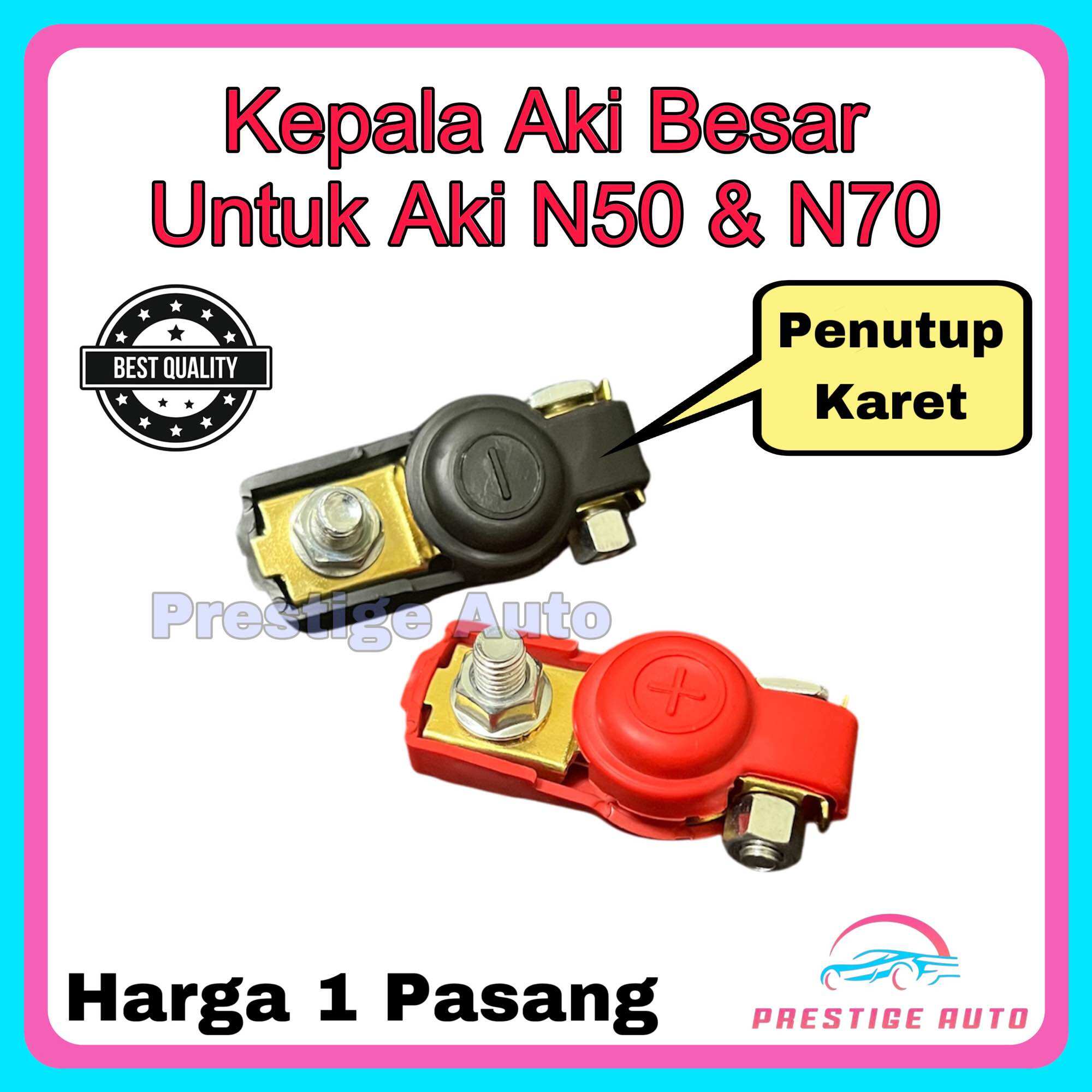 Kepala Aki Besar Kuningan Komplit Penutup Karet 1 Pasang - Klem Accu ...