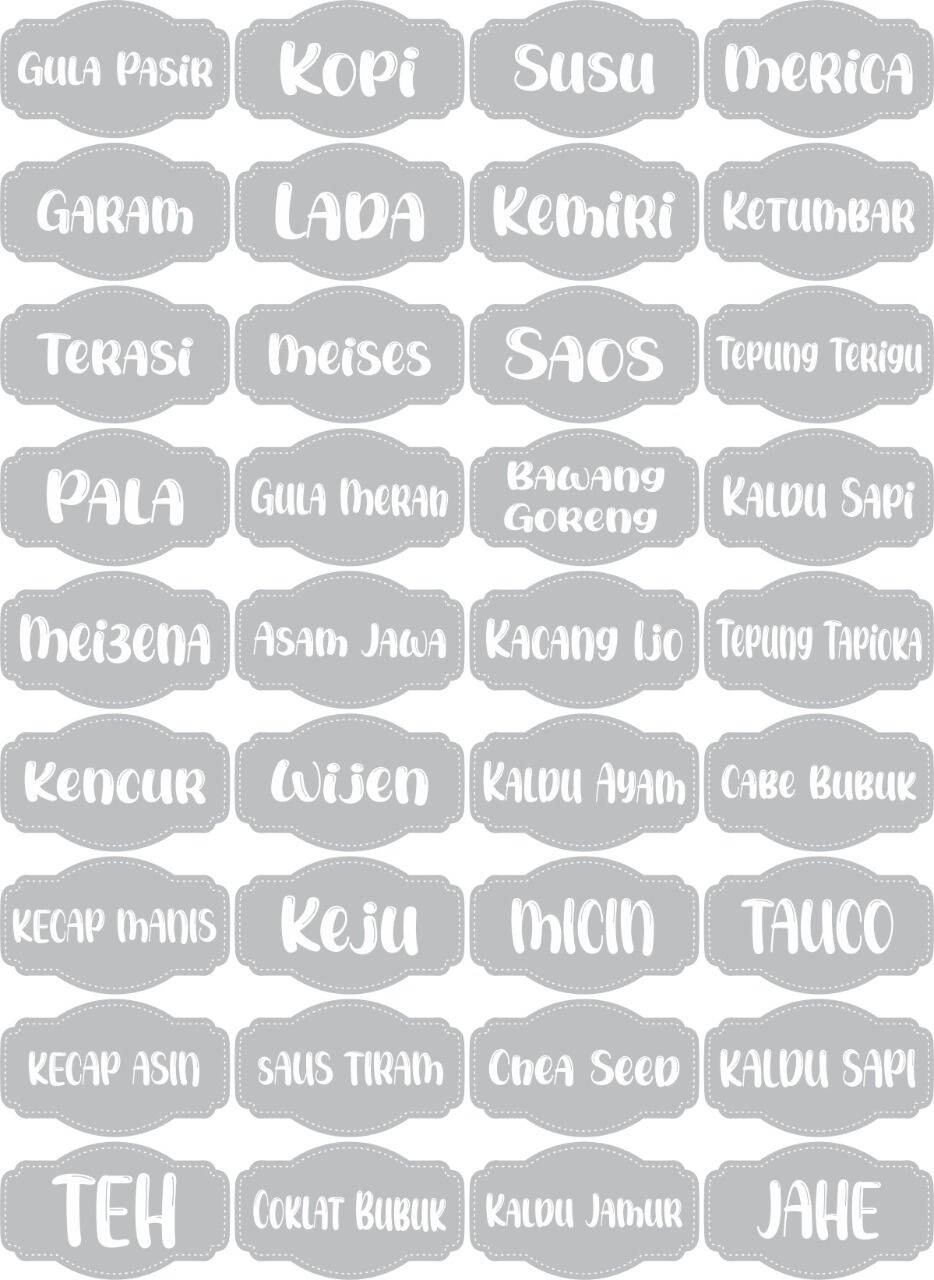 STIKER NAMA NAMA BUMBU DAPUR , 1 PAKET ISI 36 PCS , ORDER 10 PAKET BISA ...