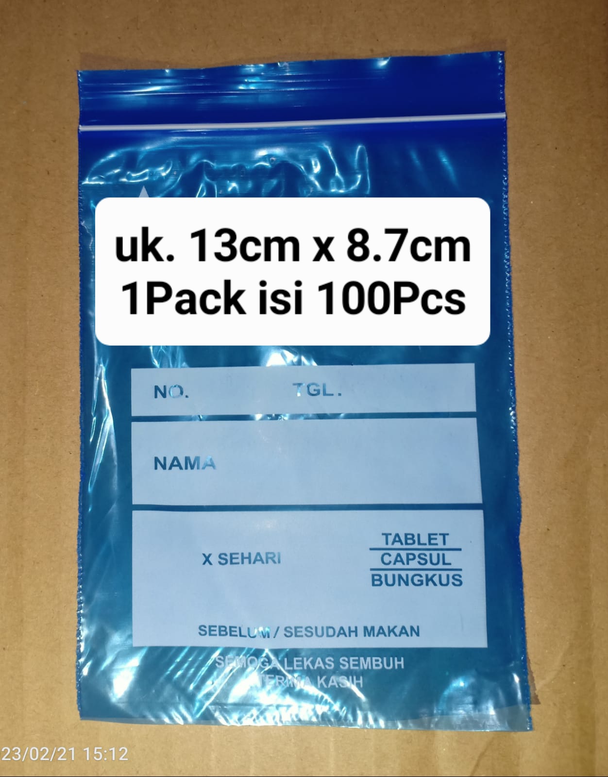 PLASTIK KLIP OBAT(kapsul, tablet, bungkus) UKURAN SEDANG BIRU 1 pack ...