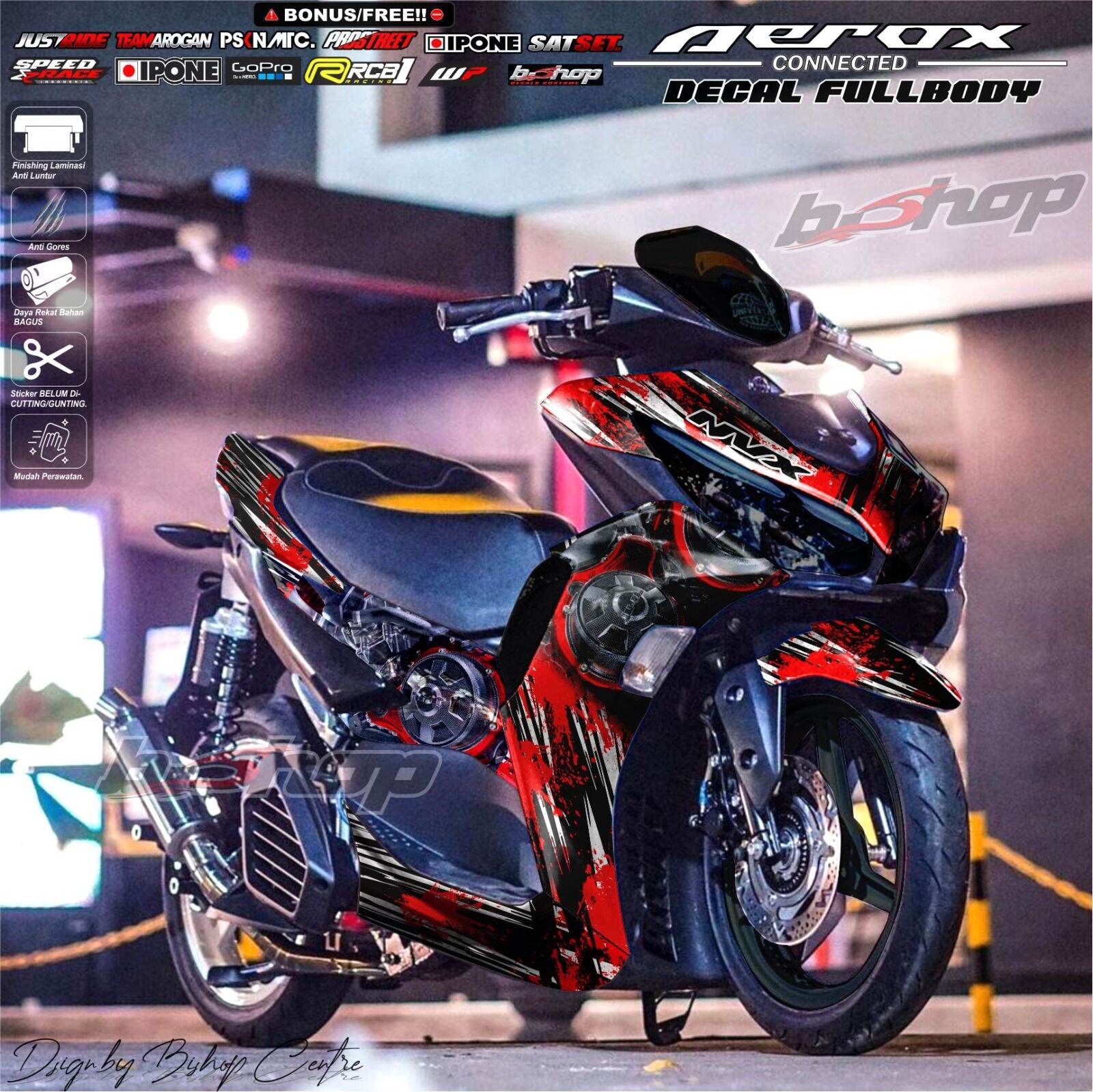 stiker decal motor aerox connected motif abstrak plus laminasi anti ...