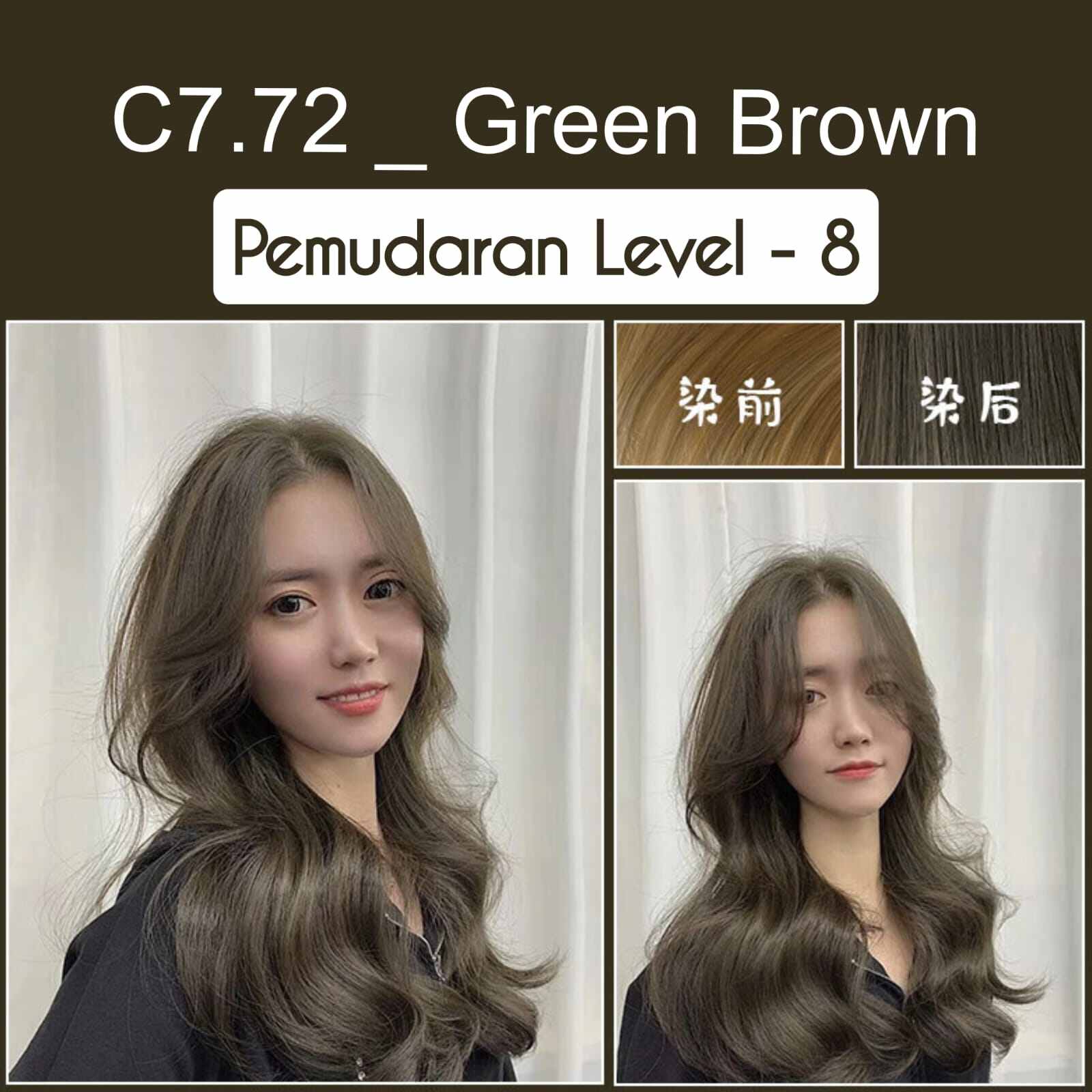 C7-72 Green Brown Fenkang Miomiosaki Hair Color Seri Warna Fashion ...