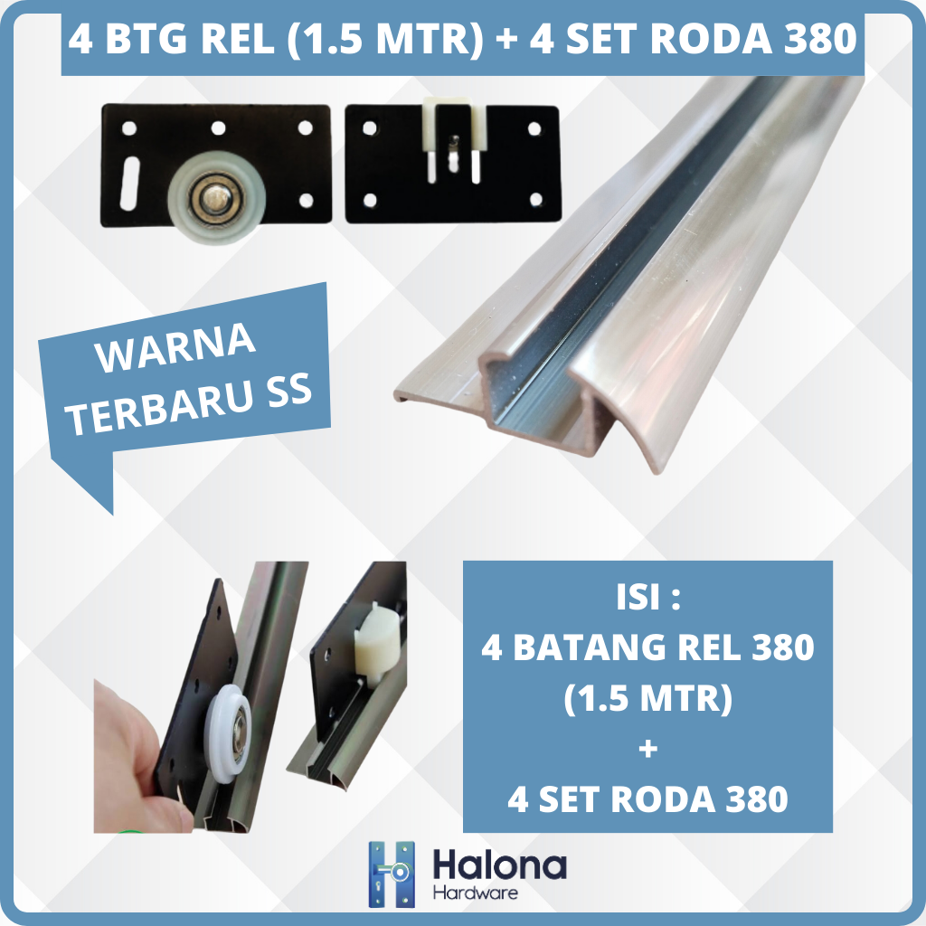 Rel Roda Sliding Pintu Geser AS 380 1 Set 4 Batang Rel Twin 1.5 Meter ...