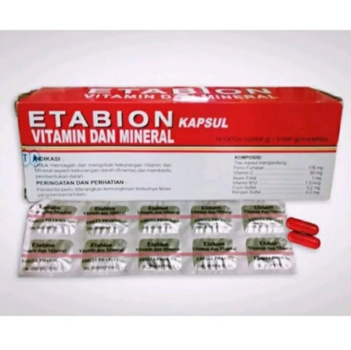 Etabion vitamin dan mineral / kapsul penambah darah strip isi 10 ...